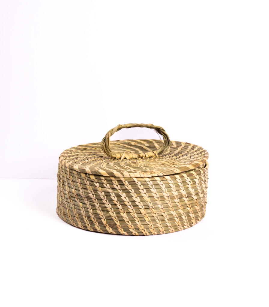 Handwoven Natural Green Round Multi Utility Box - Inditrails